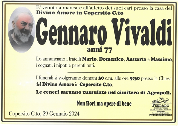 Necrologi - Gennaro Vivaldi - Ferraro WebSite